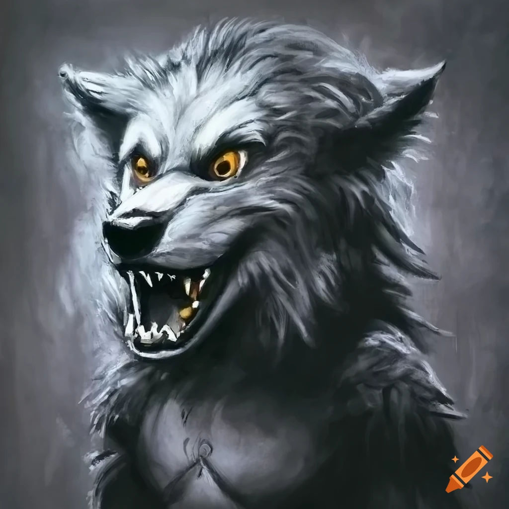 Happy werewolf child in full figure, charcoal drawing in Simon Bisley ...