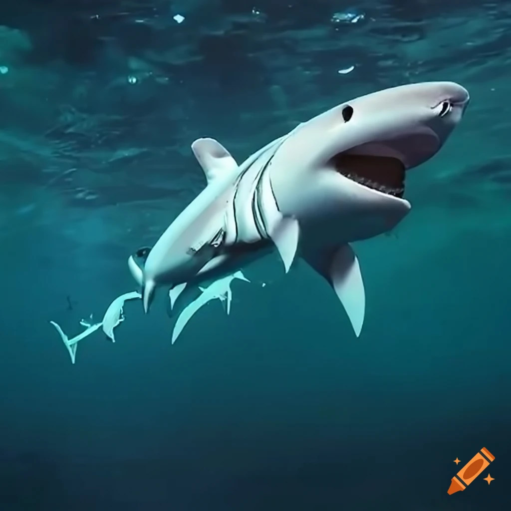 Futuristic robotic shark designed for marine exploration on Craiyon