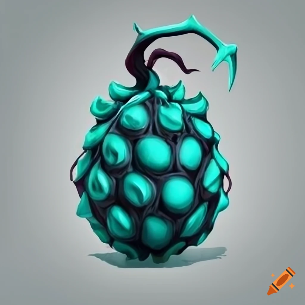 Stylized devil fruit in black and cyan inspired by One Piece on Craiyon