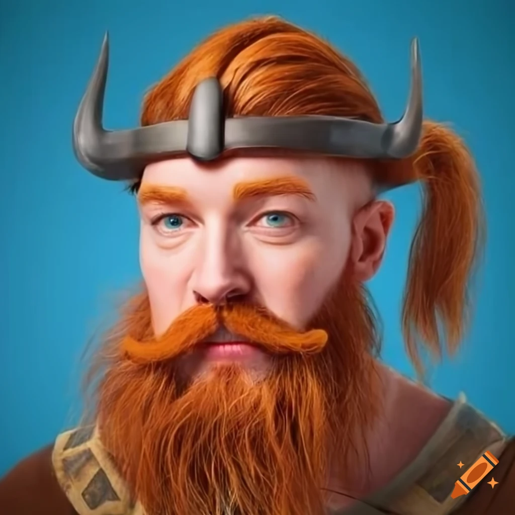 Ginger viking with handlebar mustache against rich blue background on ...