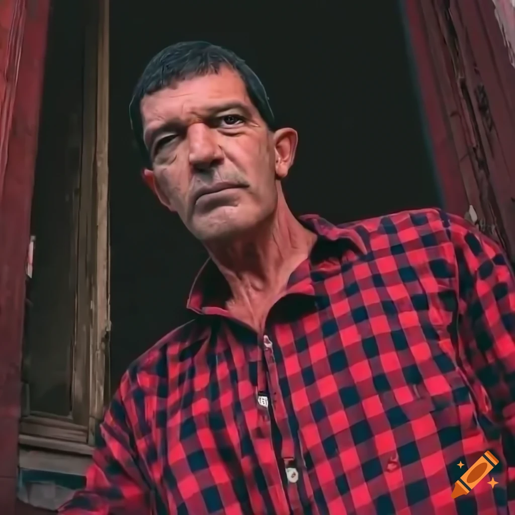 Actor resembling antonio banderas at age 20 peeking through a derelict ...