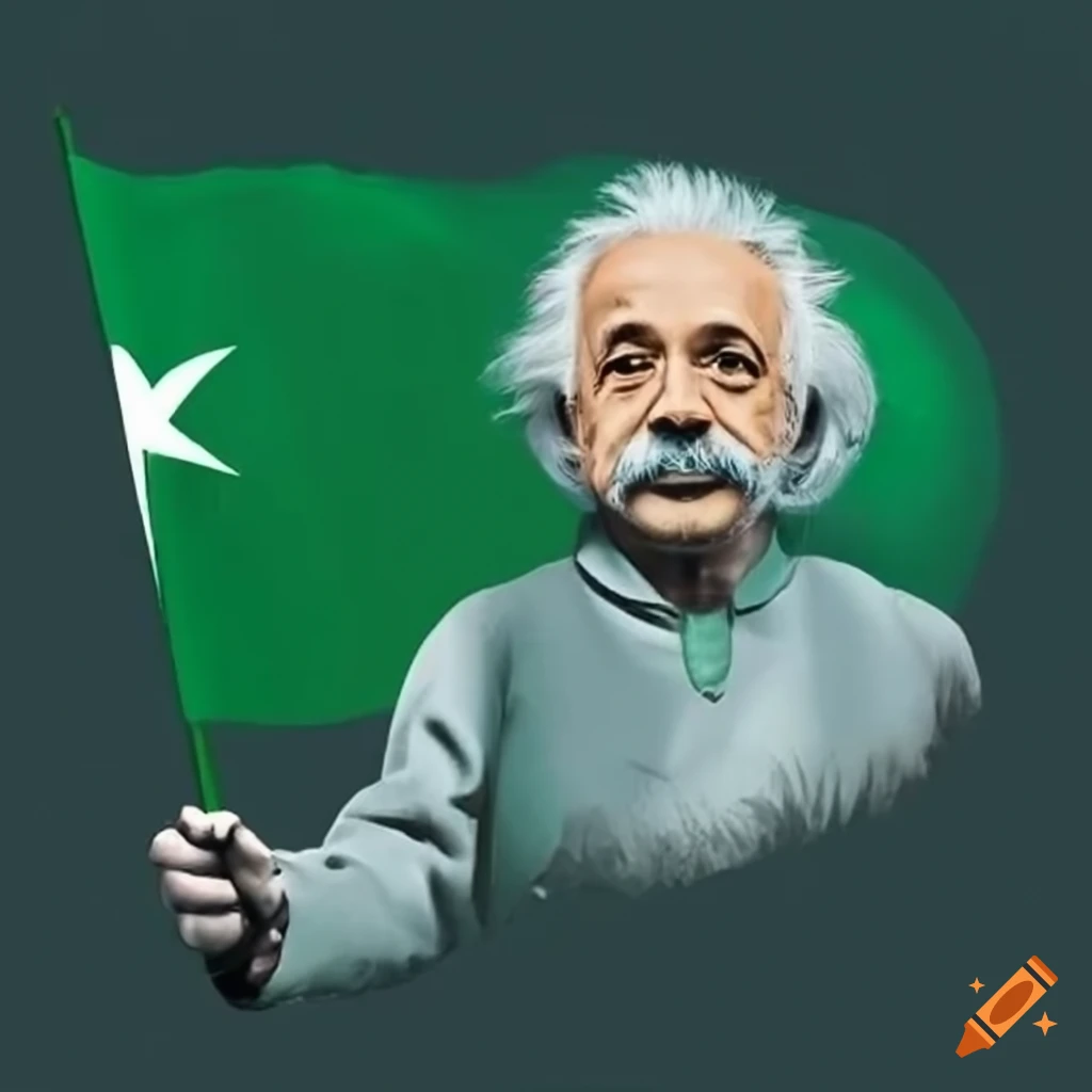 Albert einstein holding a pakistan flag on Craiyon
