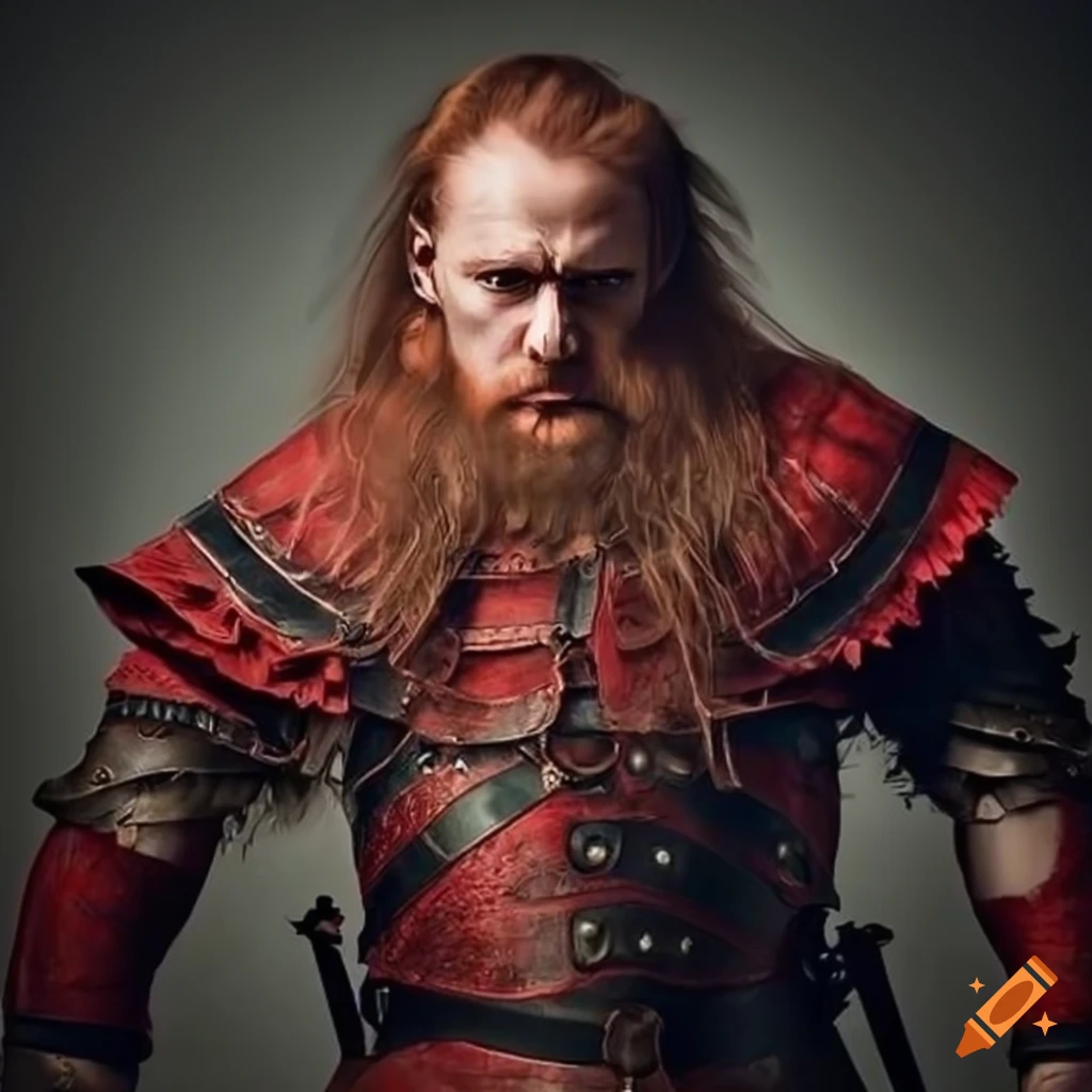 Fantasy highlander warrior in red and white armor on Craiyon