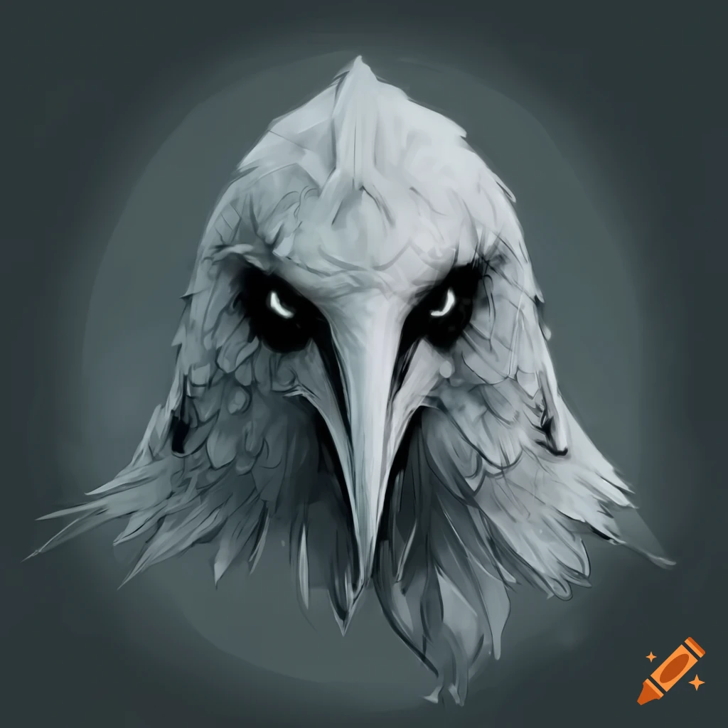 Icon of a white raven inspired by skyrim in monochrome on Craiyon