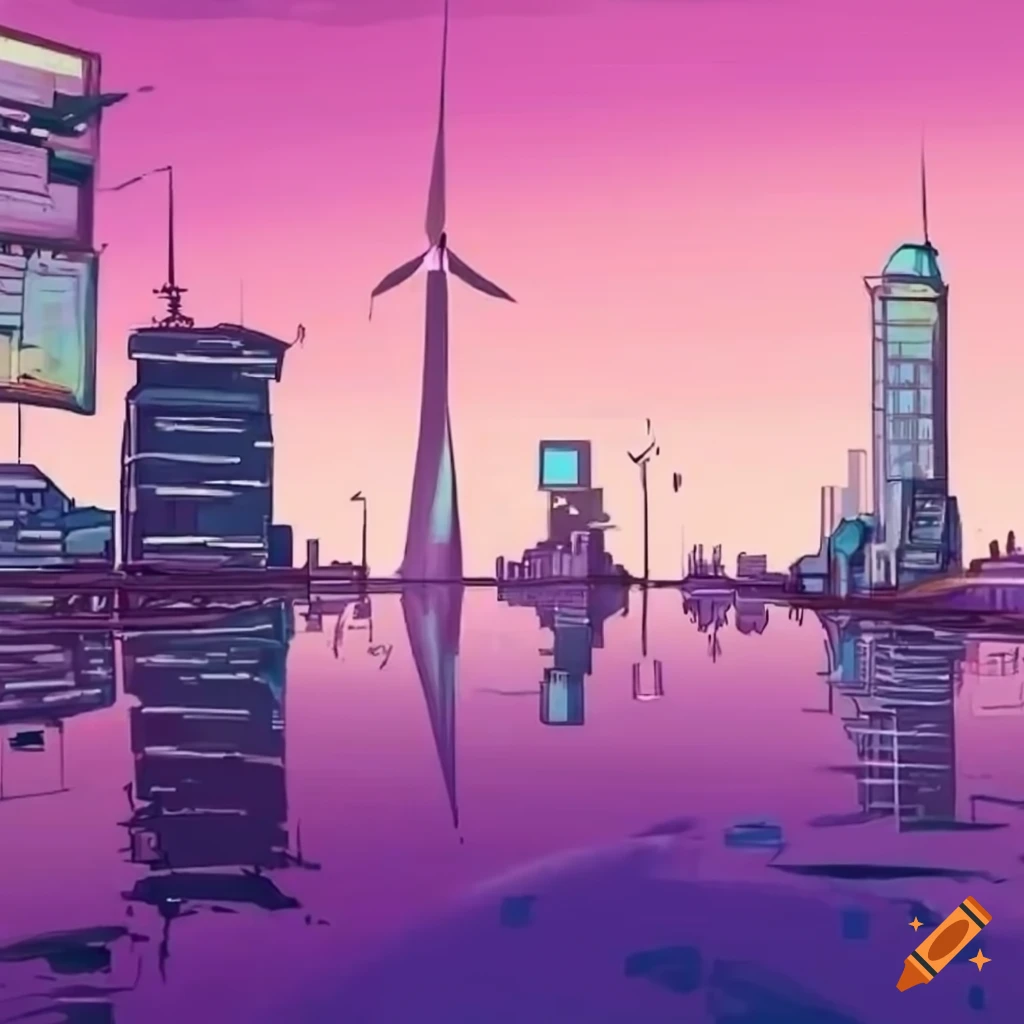 Futuristic city with a solar punk aesthetic featuring highrise ...