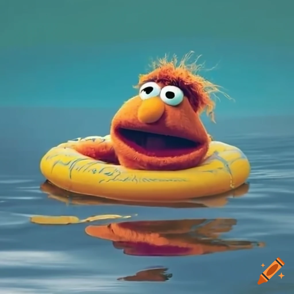 Muppet tubing on a lake behind a boat in the summer on Craiyon