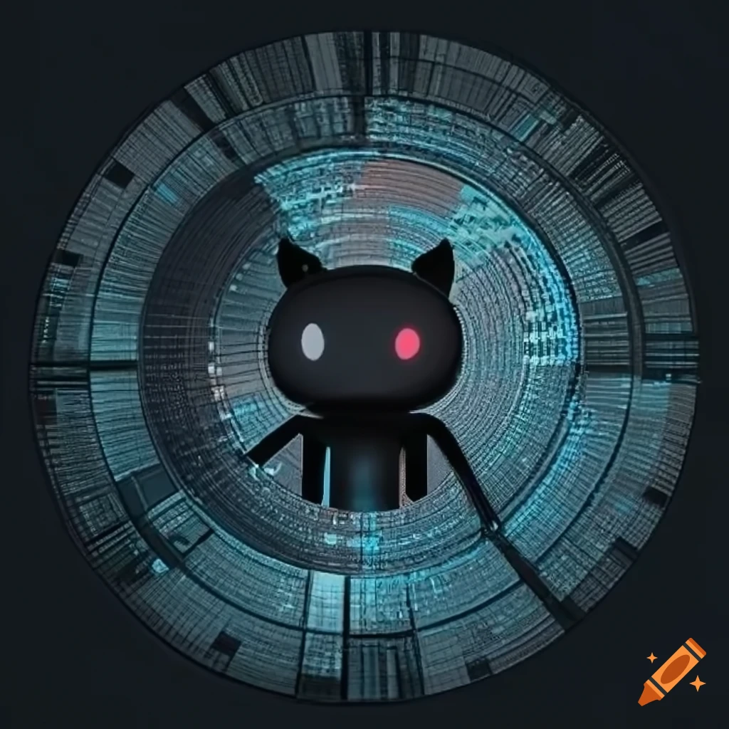 Github's octocat merging code like gears in a creative visualization on Craiyon