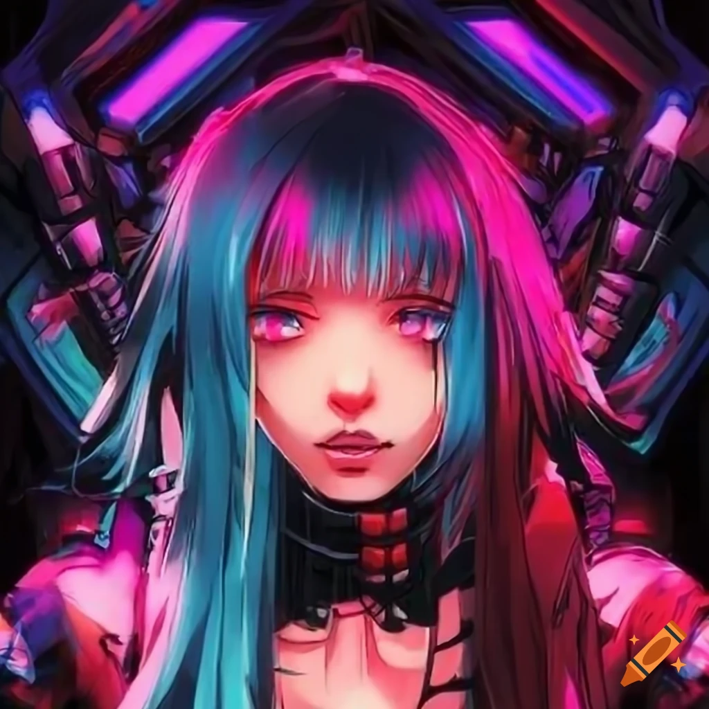 Cyberpunk anime girl breakcore album cover on Craiyon