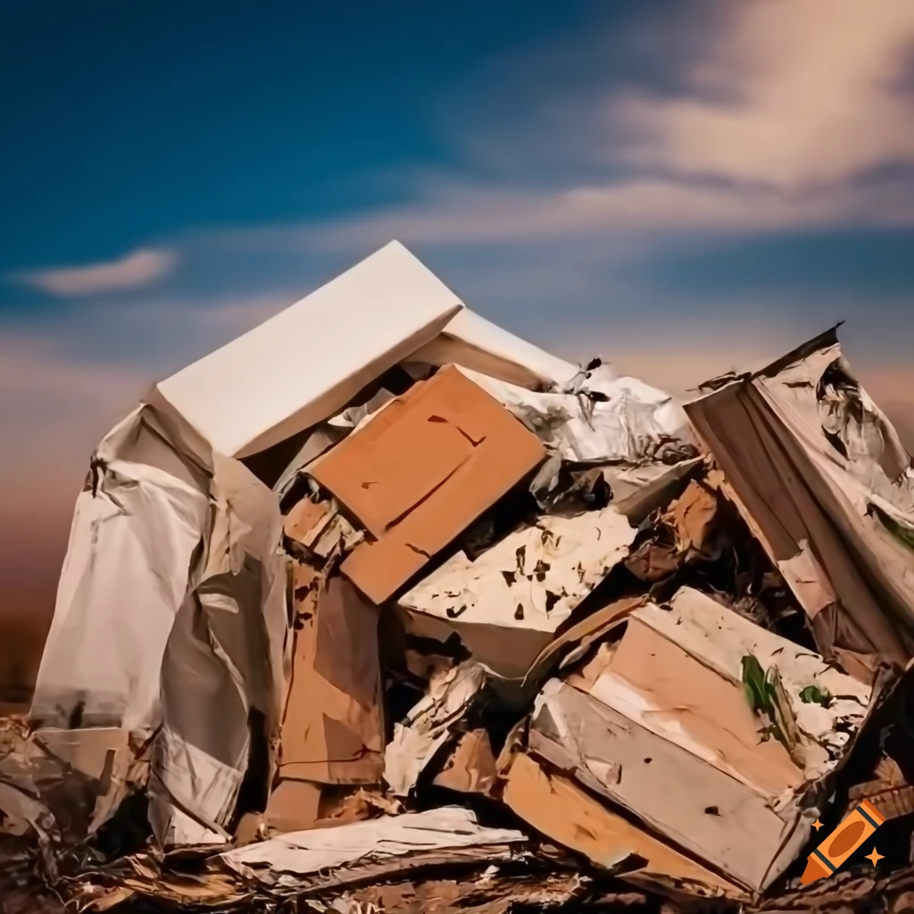 Pile of junk covered with white drapery in a dramatic landscape on Craiyon