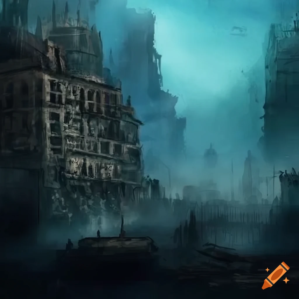 Apocalyptic watercolor scene on Craiyon