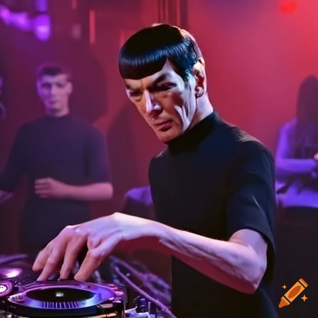 Mr. Spock as a DJ in a nightclub on Craiyon