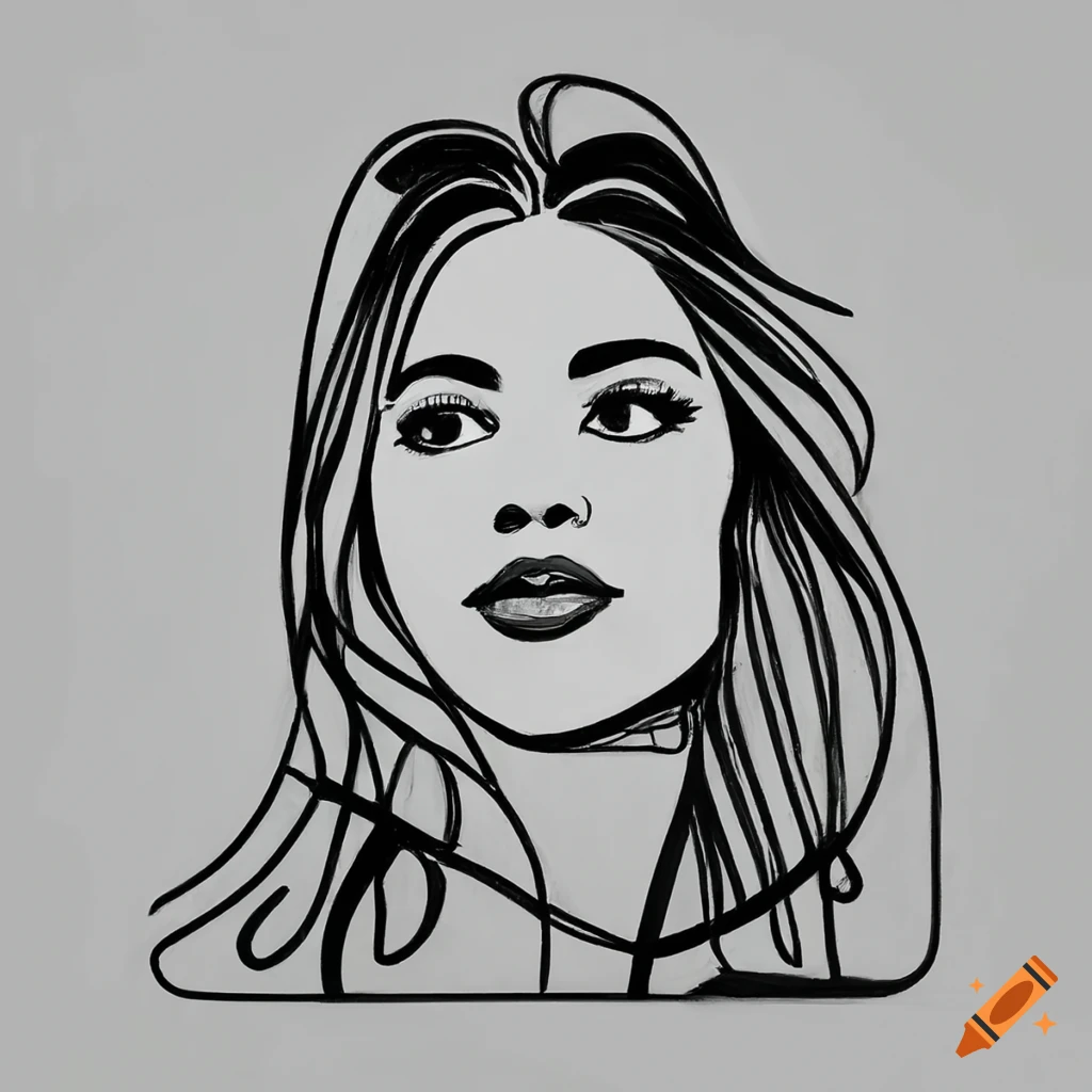 Self portrait of a young woman in one-line art style on Craiyon