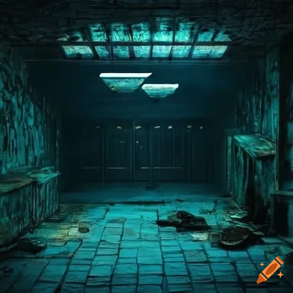 Vibrant post-apocalyptic basement interior dojo on Craiyon