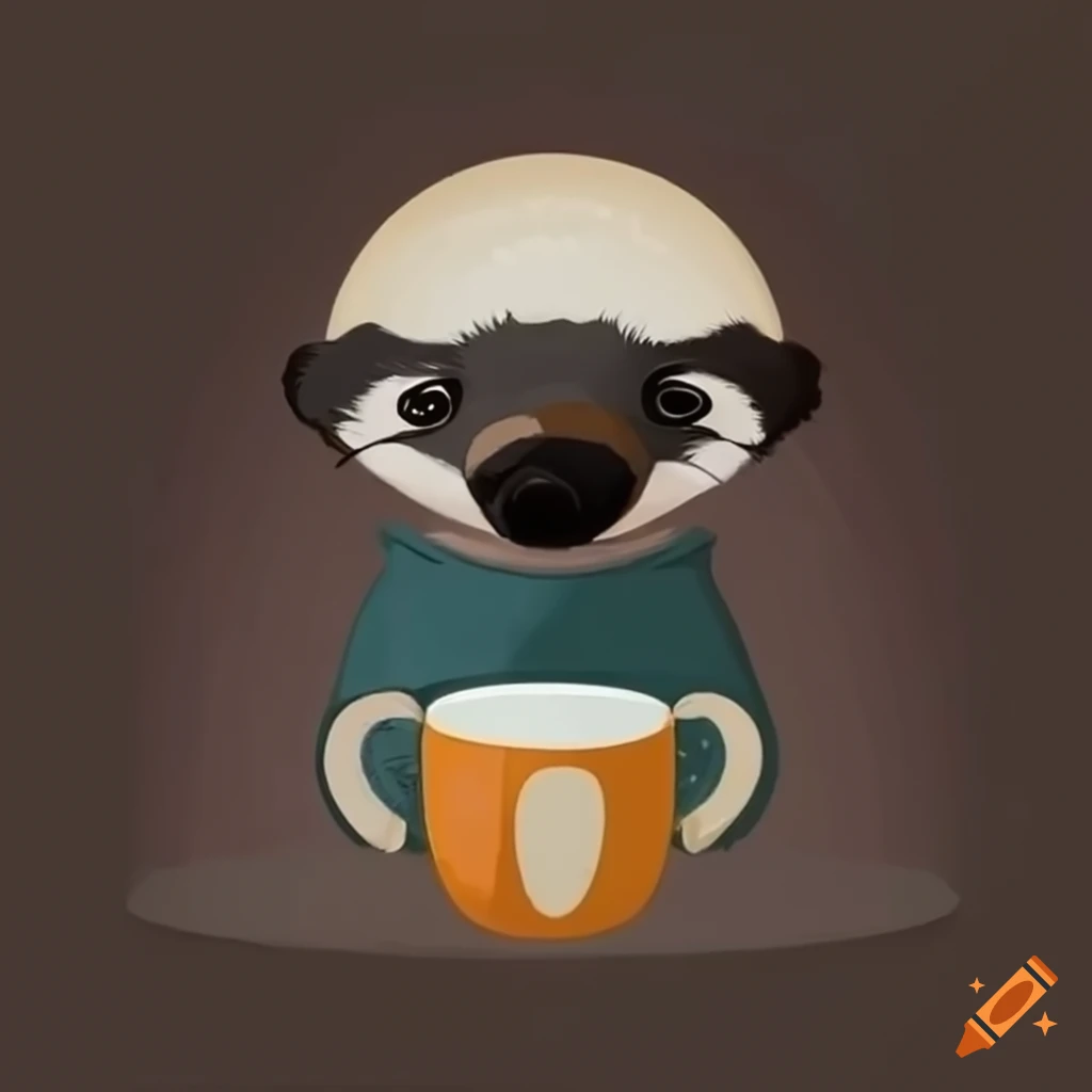 Honey badger with a coffee mug saying good morning on Craiyon