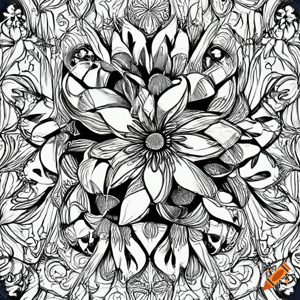 Detailed black and white coloring page on Craiyon