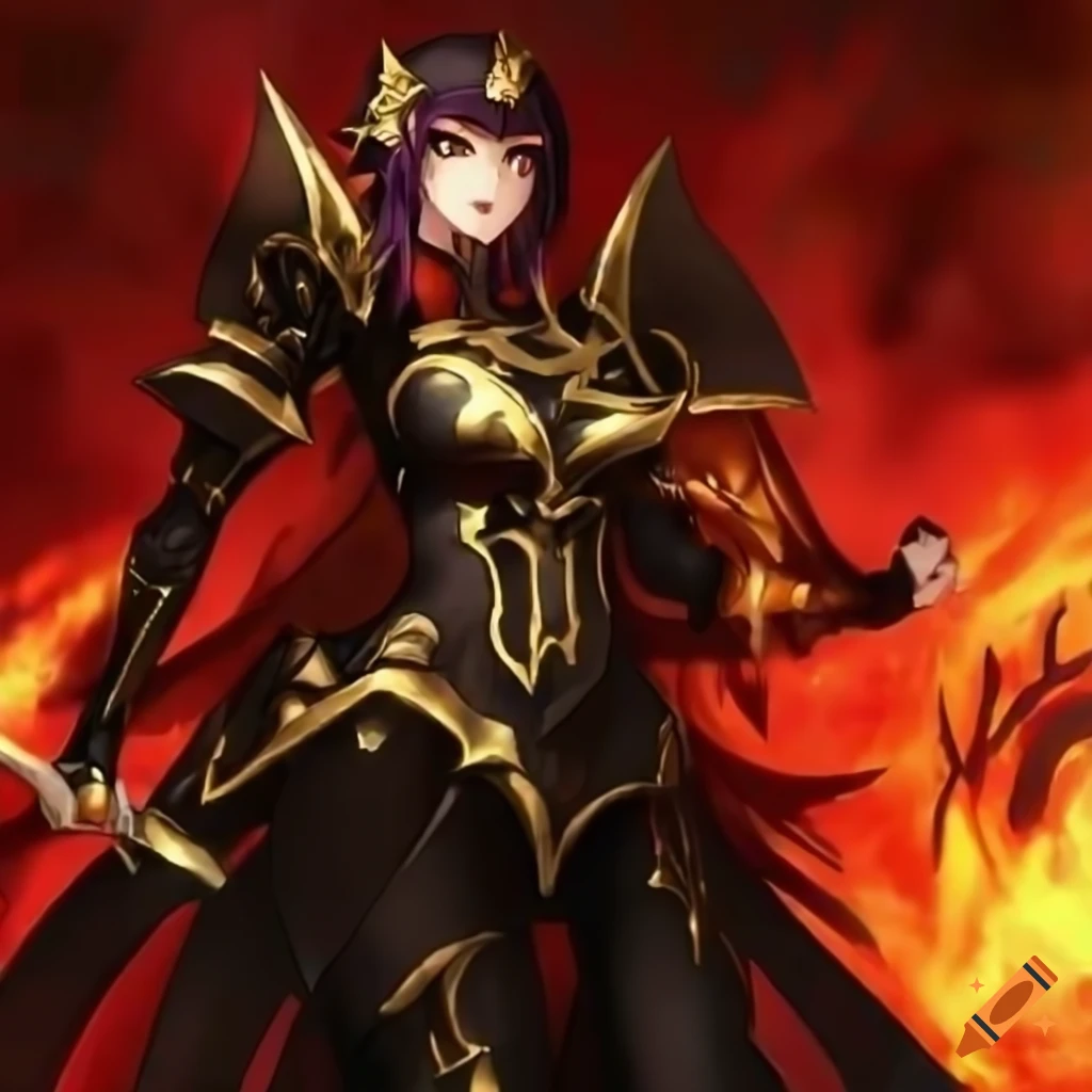 Anime military commander vampire gothic with succubus armor and fire ...