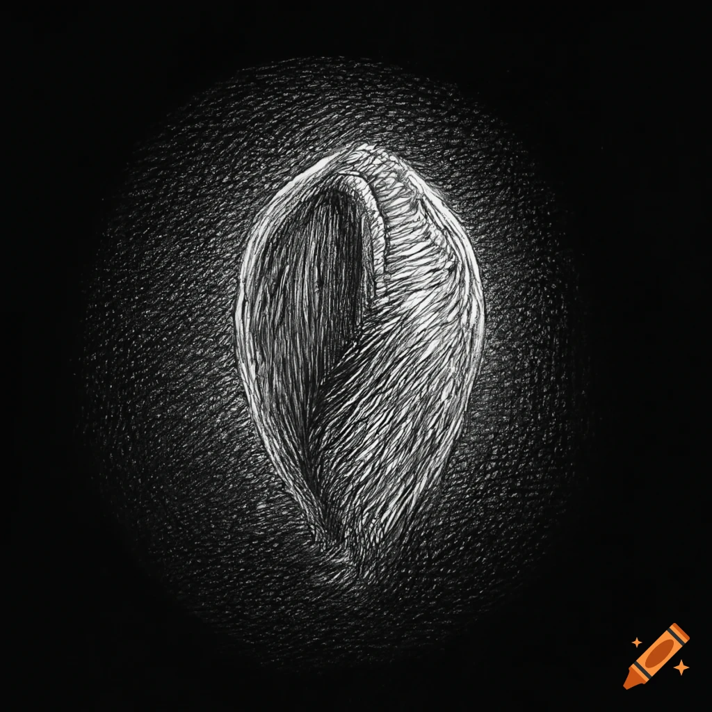 Detailed sketch of a single seed on black background on Craiyon