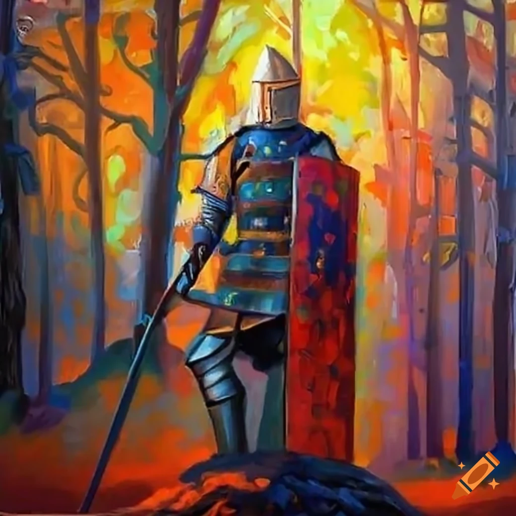 Finnish Knight dying honorably against a tree on Craiyon