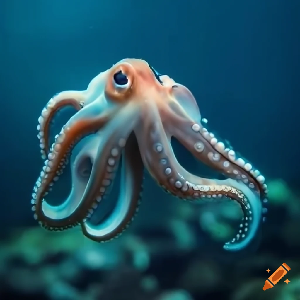 Cute fluffy octopus underwaters in natural lighting on Craiyon