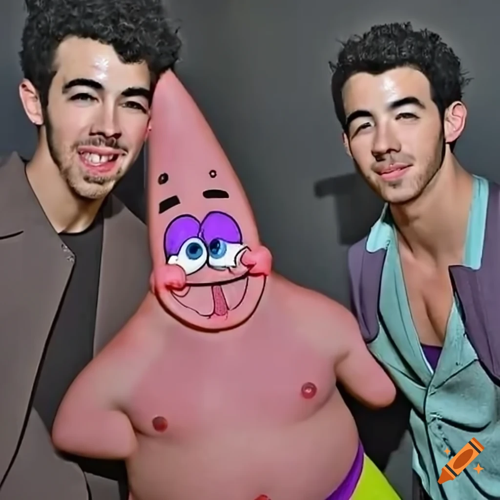 Patrick Star with the Jonas Brothers on Craiyon