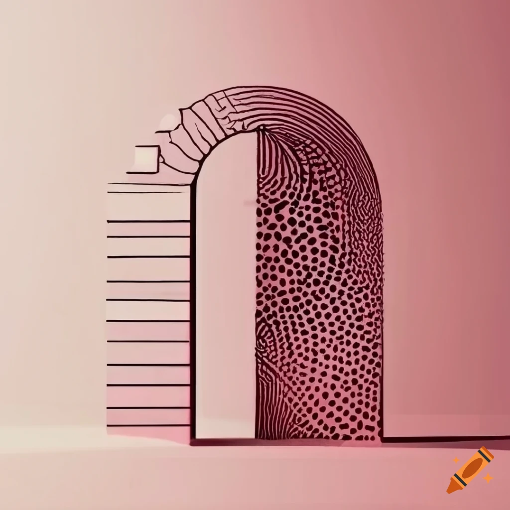 Geometric drawing with arches, dots, and lines in a minimalist style on ...