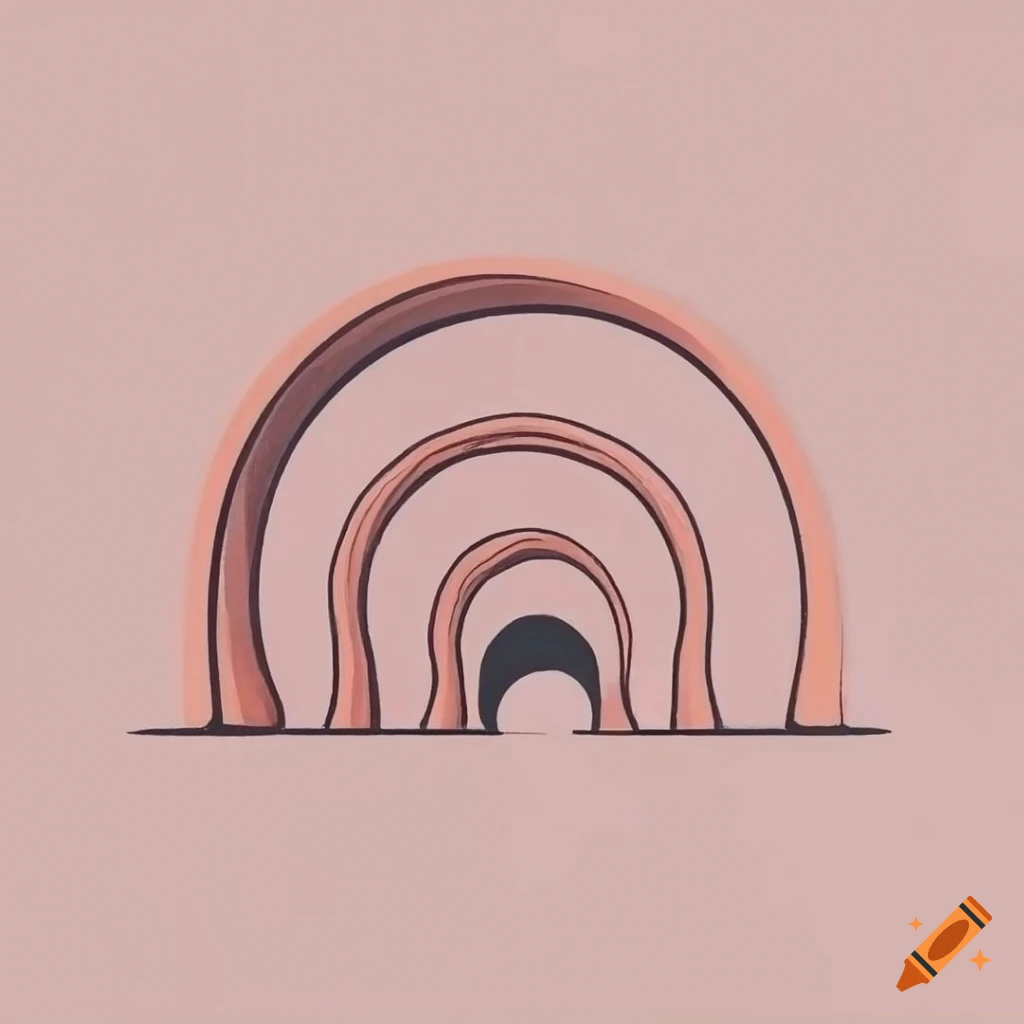 Geometric drawing with arches, dots, and lines in a minimalist style on ...