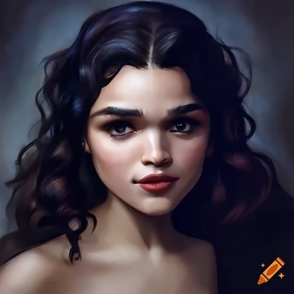 Highly detailed portrait of Rachel Zegler as Snow White in a dynamic style on Craiyon