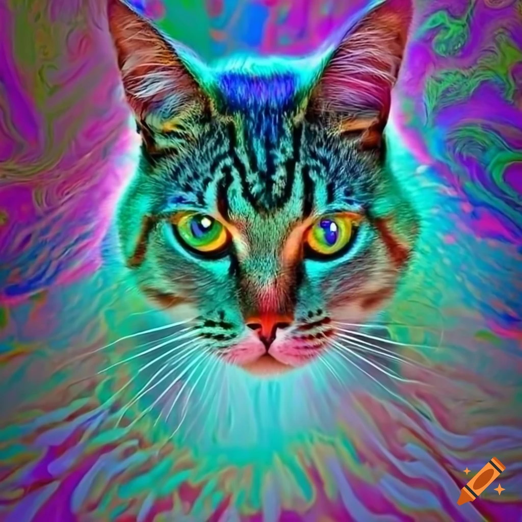 Ethereal cat surrounded by colorful patterns on Craiyon