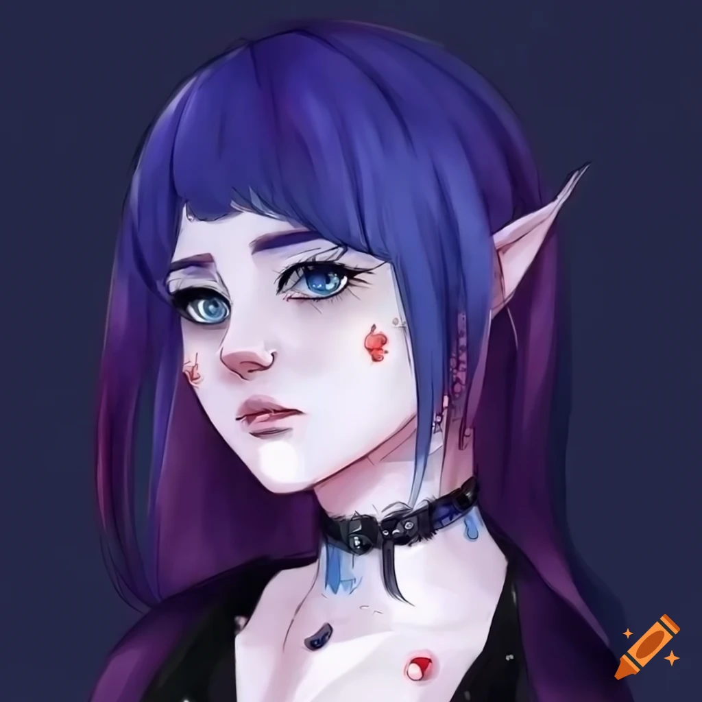 Goth girl elf with sam yang anime style and nose piercing on Craiyon