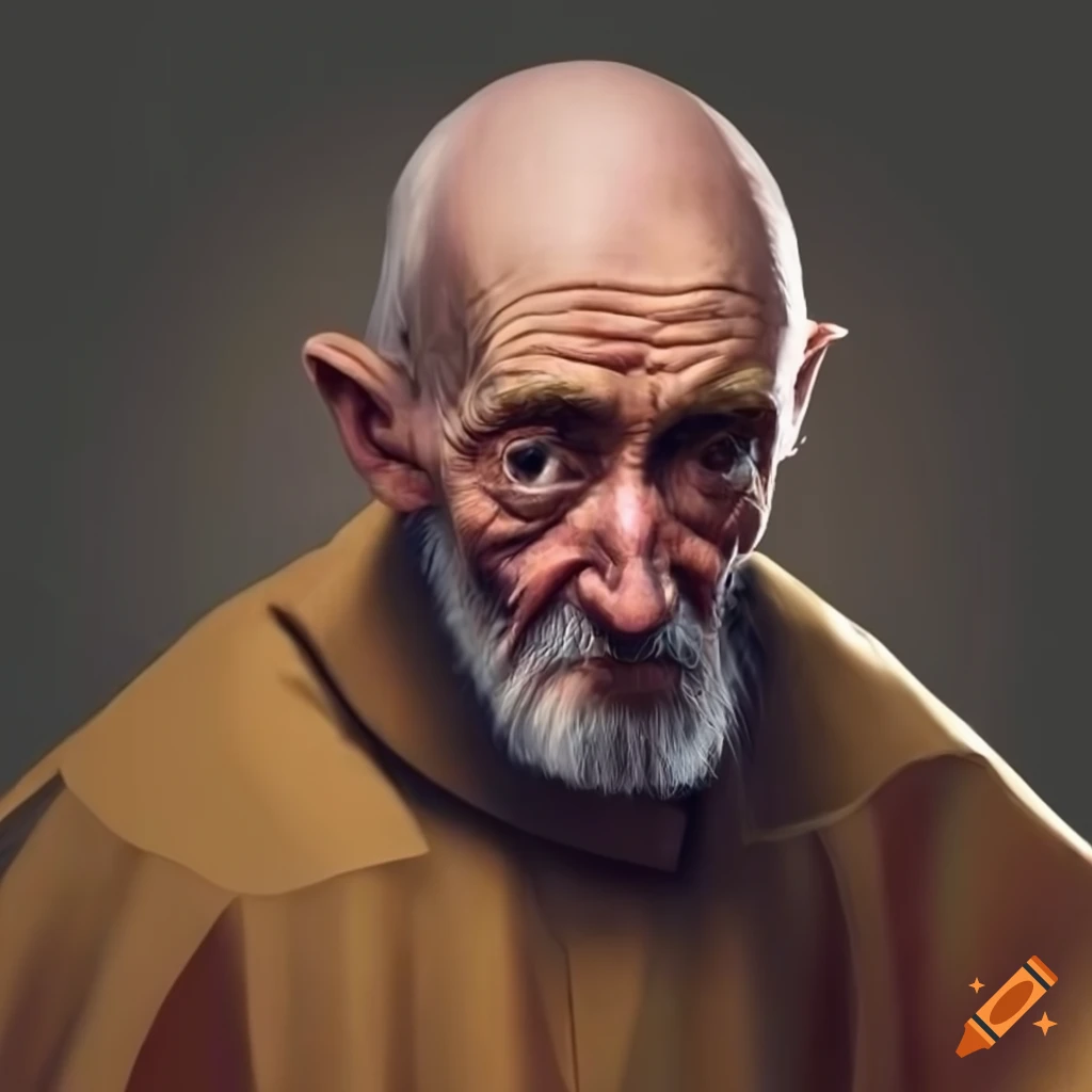 Elderly man in benedictine monk robe on Craiyon