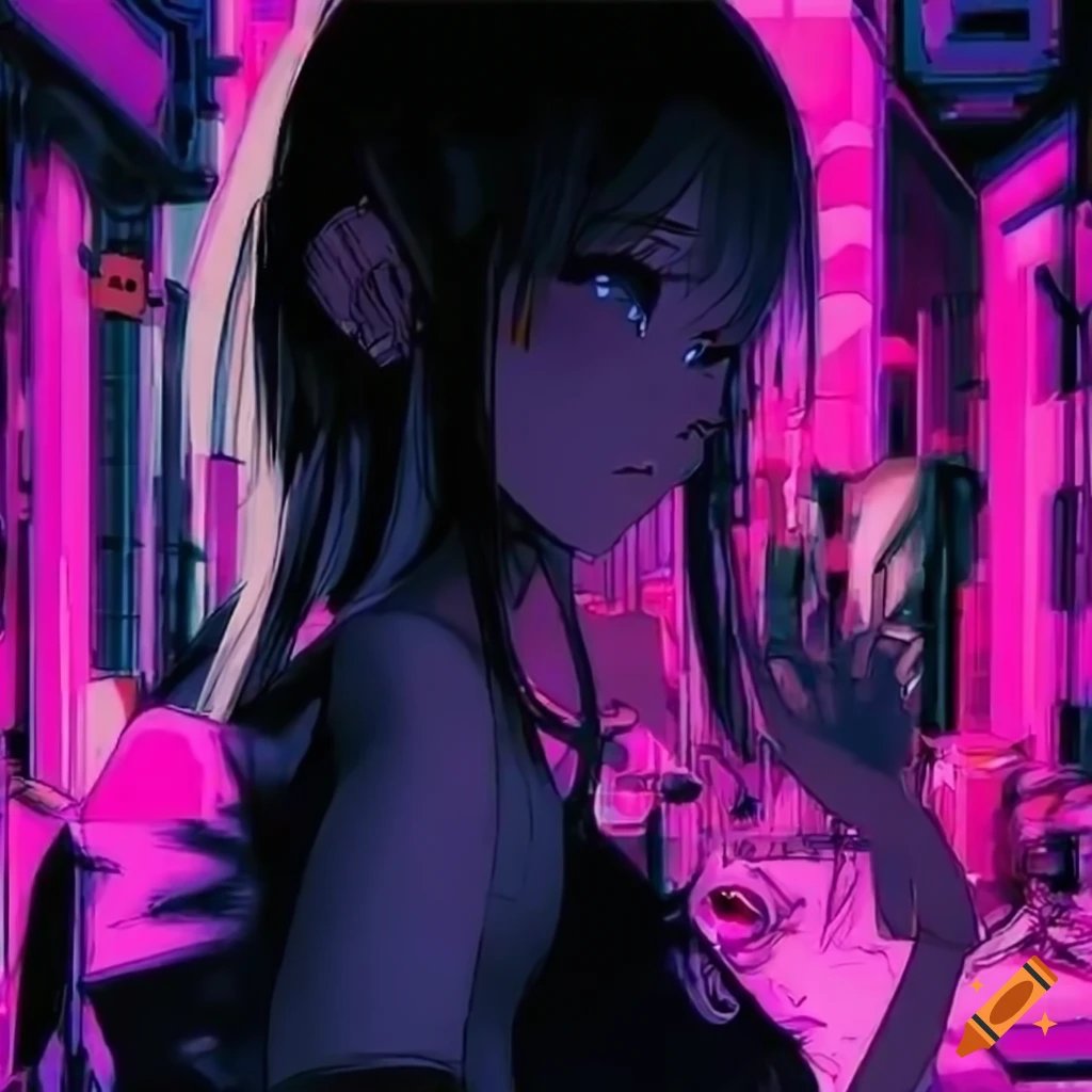 Cyberpunk anime girl breakcore album cover on Craiyon