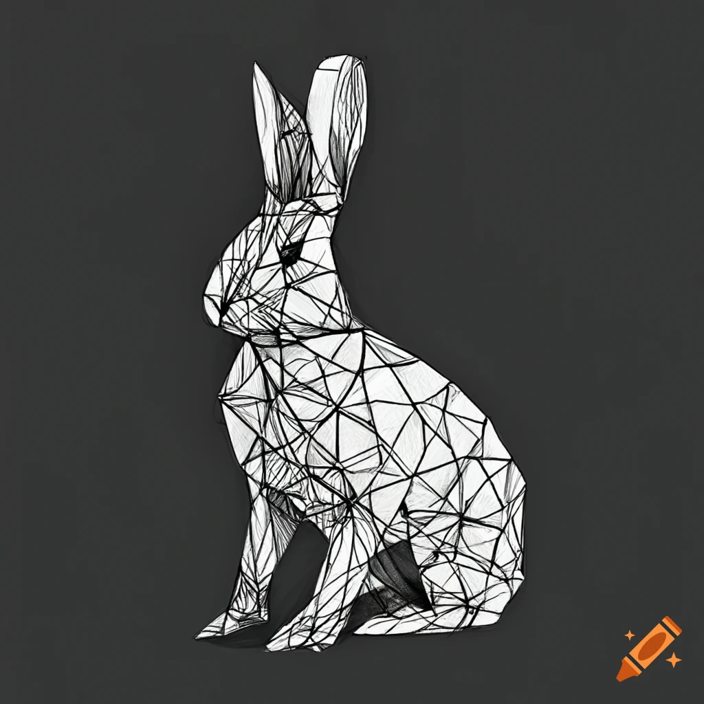 Geometric black and white rabbit sketch on Craiyon