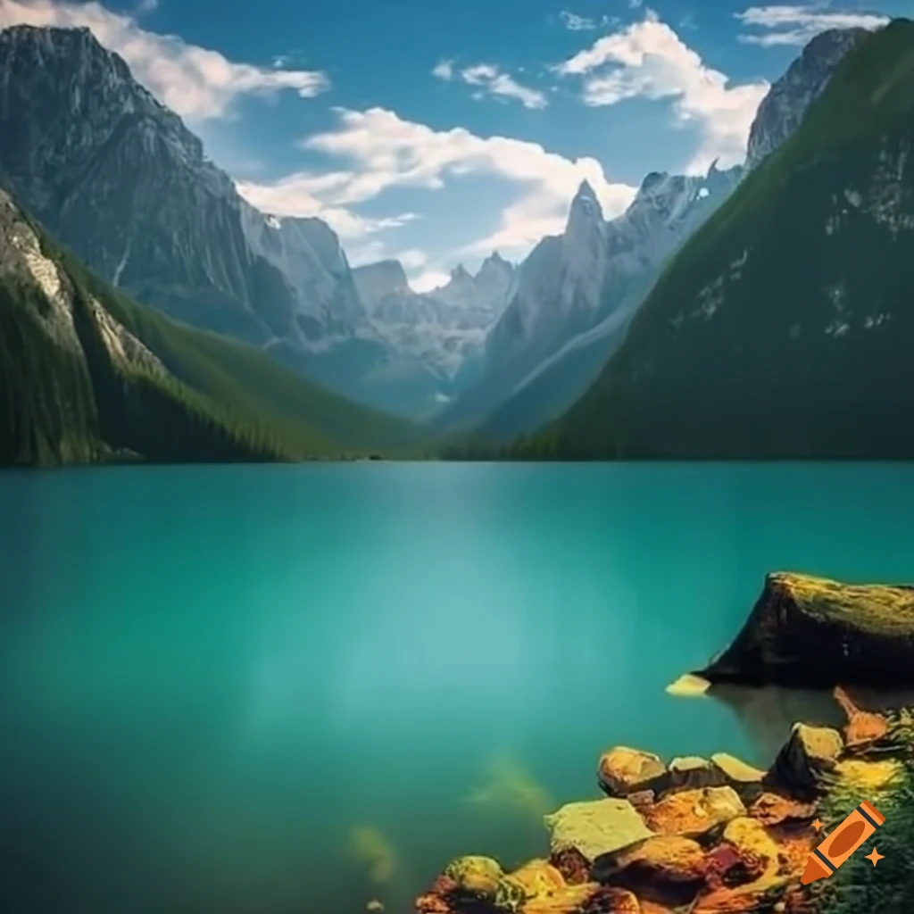 Mountain lake view on Craiyon