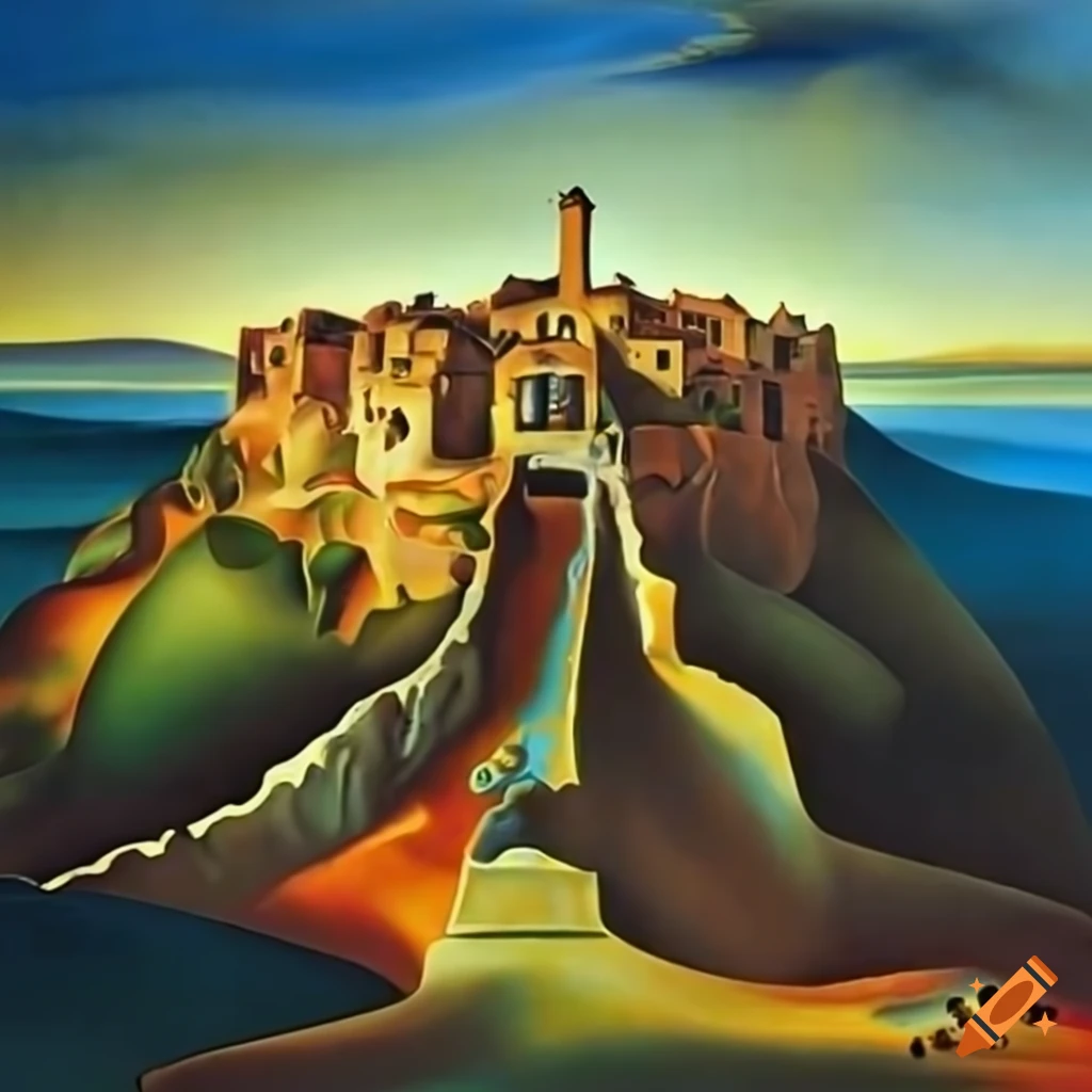 Surreal landscape masterpiece of civita di bagnoregio by salvador dalí ...