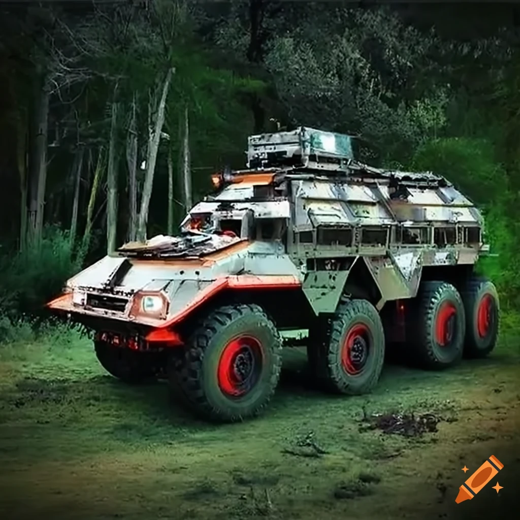 Armored transport vehicle in a post-apocalyptic world with skeletal ...