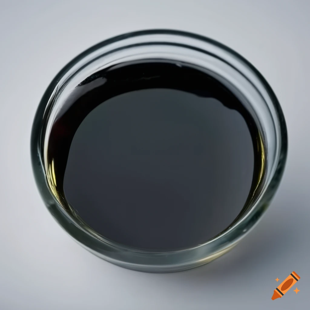 Black oil in a glass bowl on white background on Craiyon