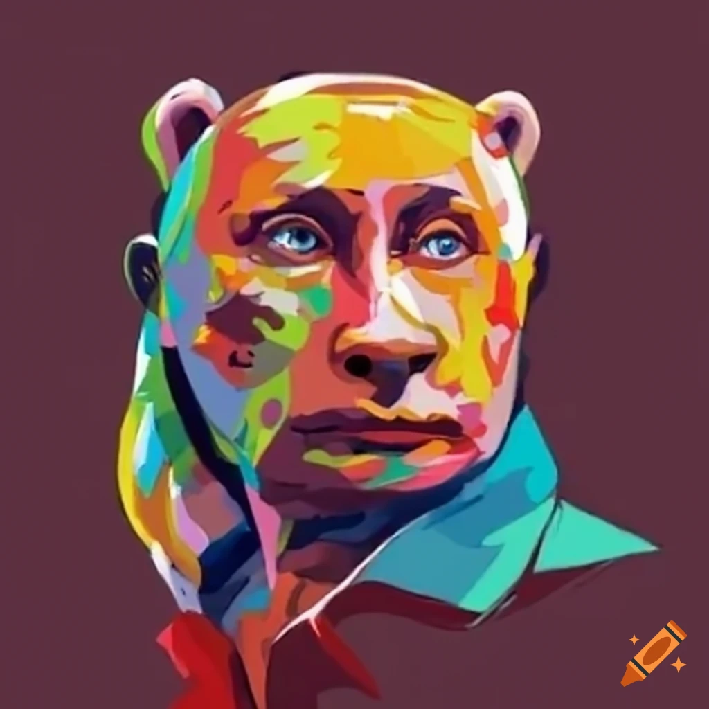 Satirical illustration of vladimir putin riding a bear on Craiyon