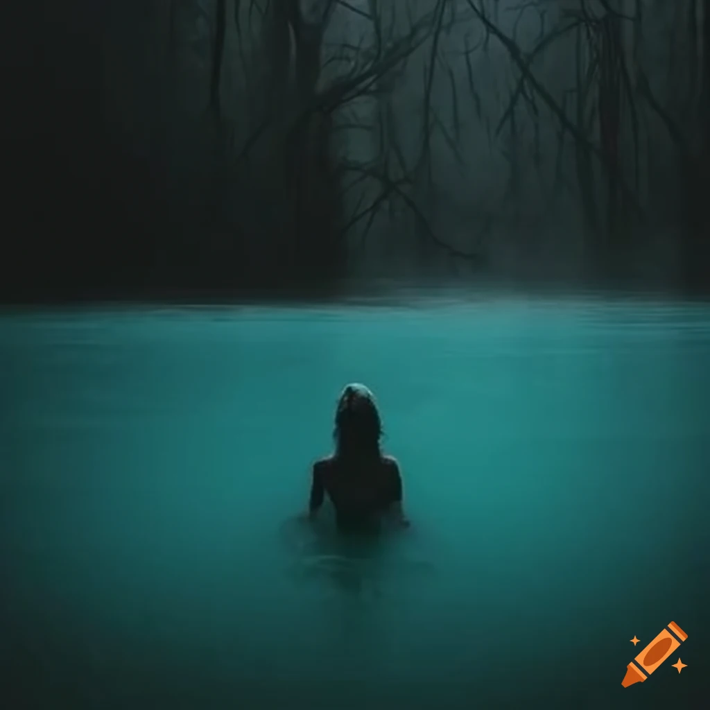 Shallow lake with dark waters on Craiyon