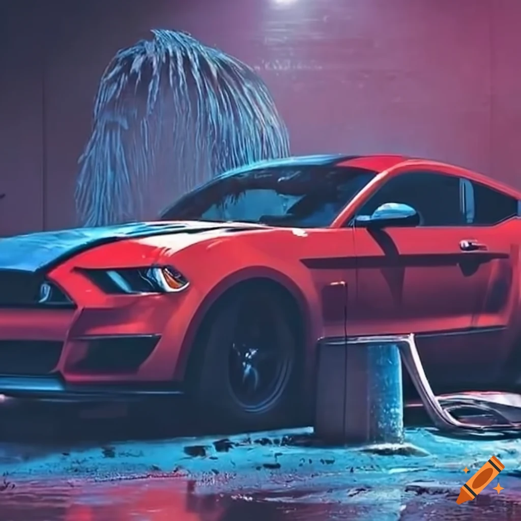 Mustang getting a car wash on Craiyon