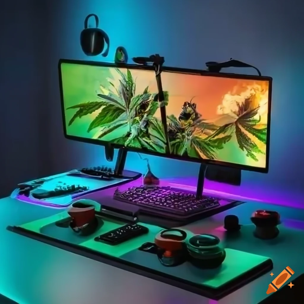 Gaming setup with consoles and large screen on Craiyon