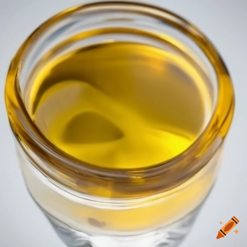 Dark yellow oil flowing in a glass jar on a white background on Craiyon