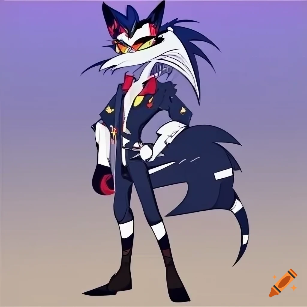 Character in helluva style depicted in simple line art on Craiyon