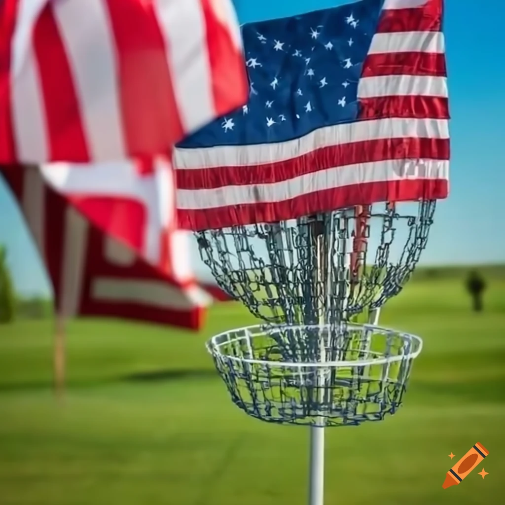 Patriotic disc golf course with usa flag in the background on Craiyon