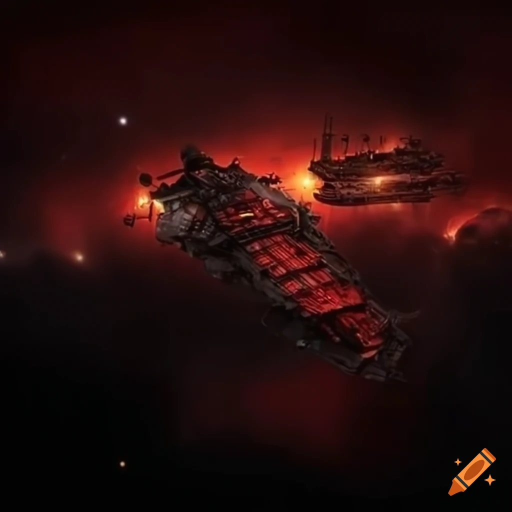 Space battle between dark red and black spaceships on Craiyon