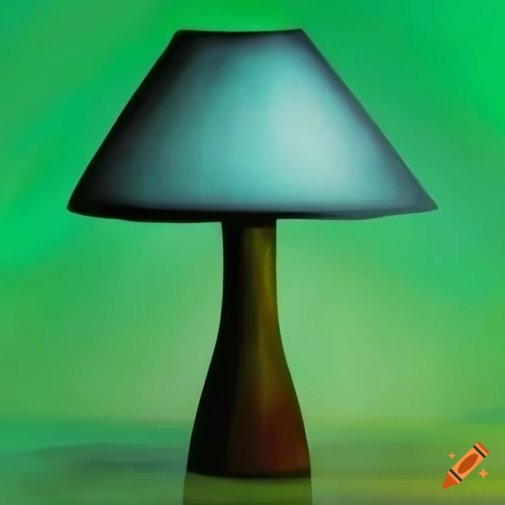 Abstract painting of a surreal lamp on a green backdrop on Craiyon
