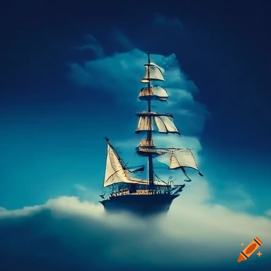Flying ship in the clouds on Craiyon