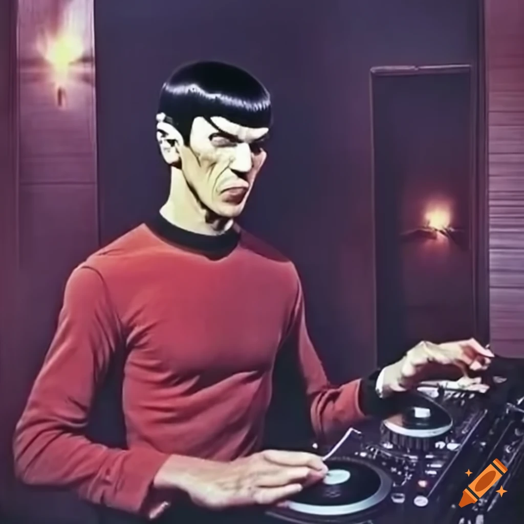 Mr. Spock as a DJ in a nightclub on Craiyon