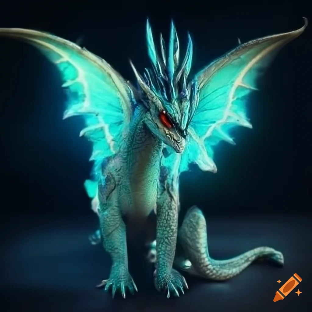 Small graceful dragon with butterfly-like wings in glowing, etherial ...