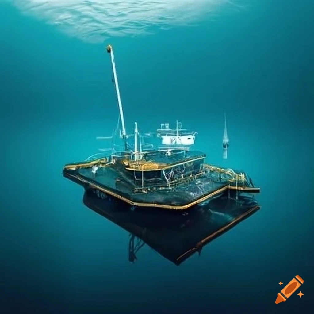 Research station floating on water on Craiyon