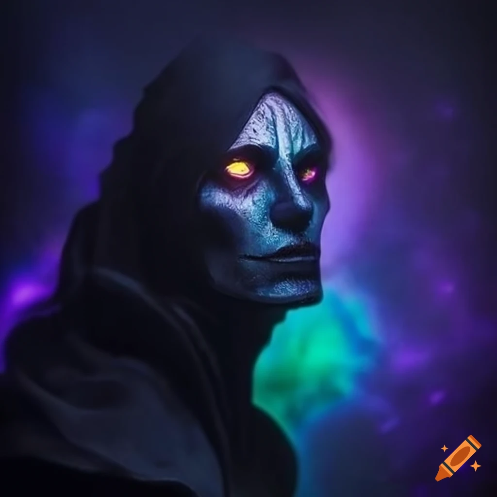 Warlock figure with magical aura in a dark setting on Craiyon
